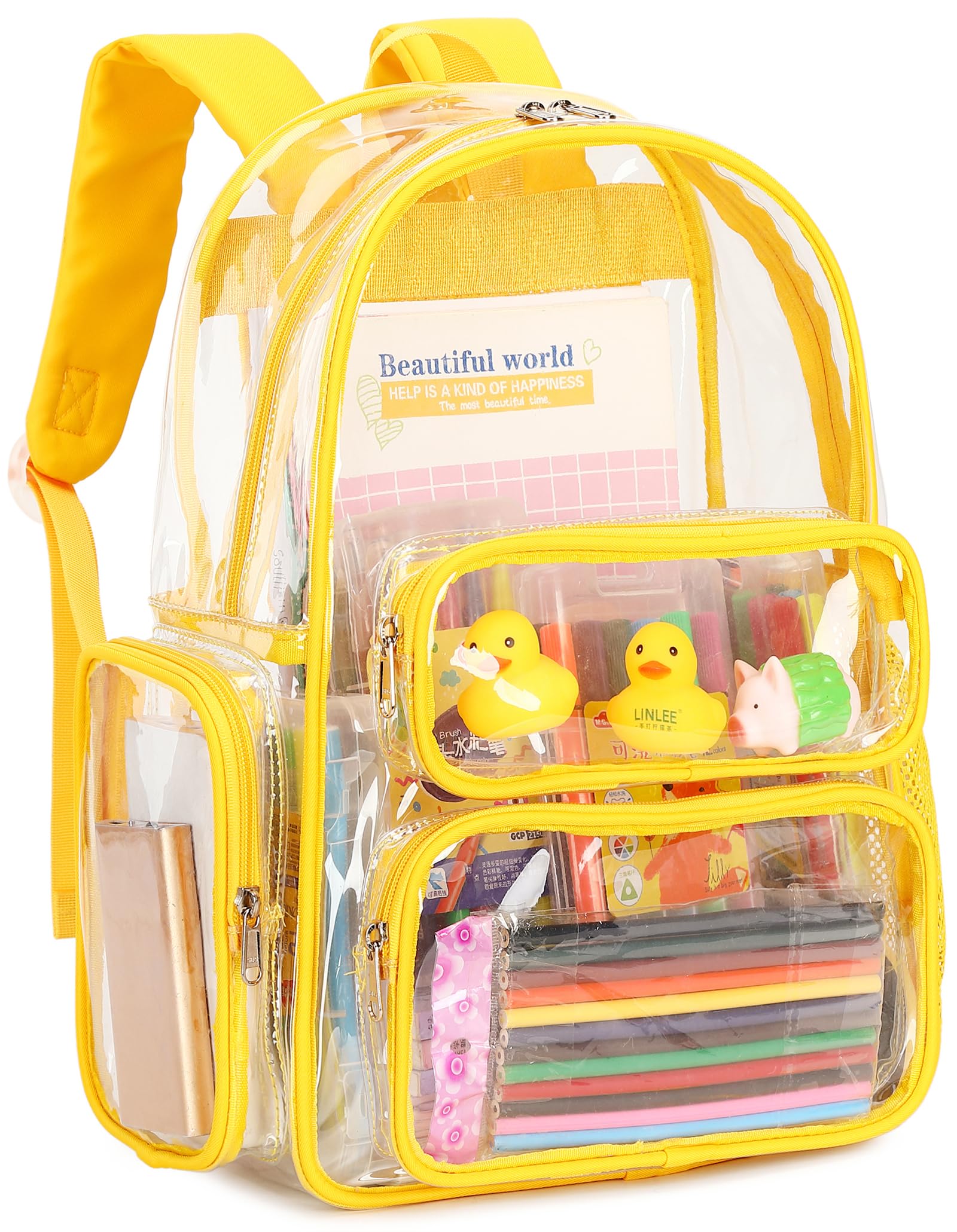 CAMTOP Clear Backpack Heavy Duty PVC Transparent Bag See Through BookBag for Student School Work Festival Sport Travel(17 Inch,Yellow)