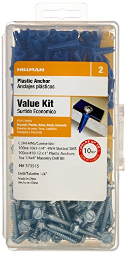 The Hillman Group 373515 Plastic Anchor Kit 10-12 Includes Screws and Drill, 1