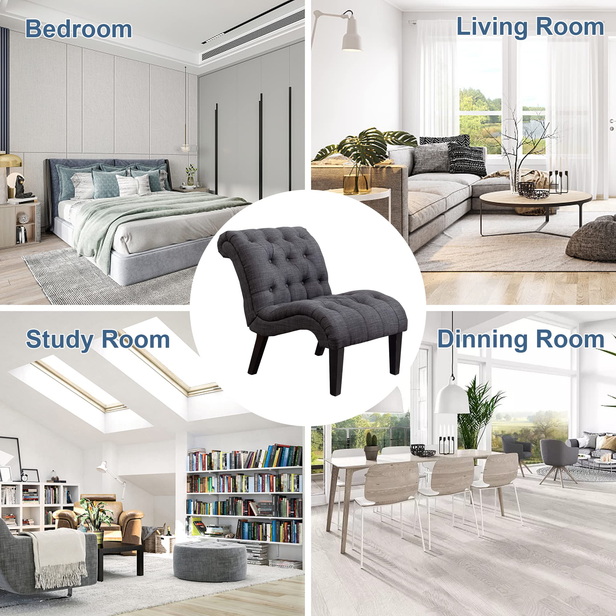 HAOBO Home Accent Chair Button Tufted Slipper Chair Armless Side Chair for Living Room Dining Room Bedroom Funiture