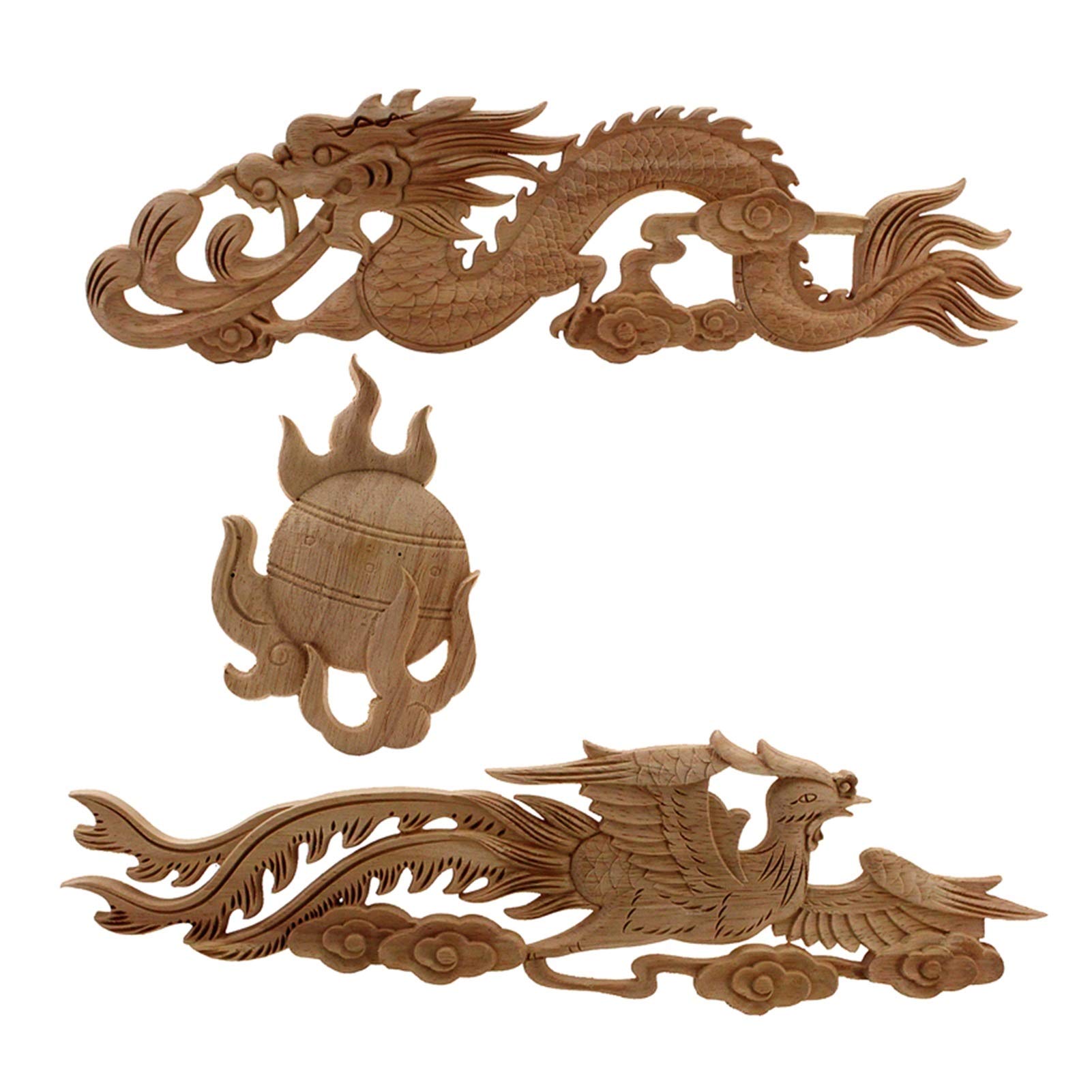 EPMANN Chinese Dragon Wood Carved Decal Corner Appliques Frame Wall Doors Furniture Woodcarving Wedding Decoration Vintage Home Decor (Color : 30cm)