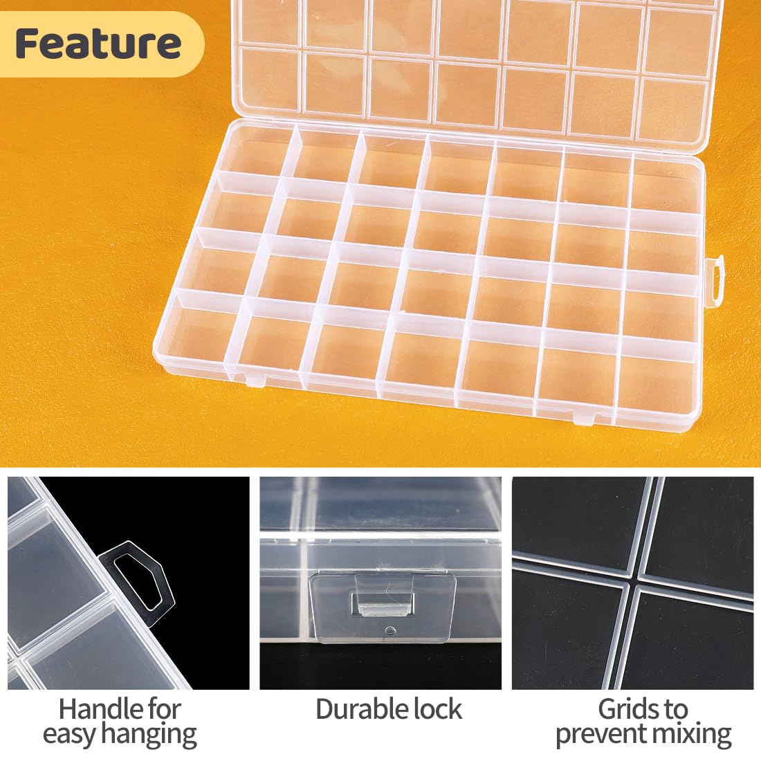 Eppingwin 28 Grids Bead Organizer, Craft Organizers and Storage, Acrylic Organizers, Plastic Bead Organizer Box for Crafts Organizing Storing