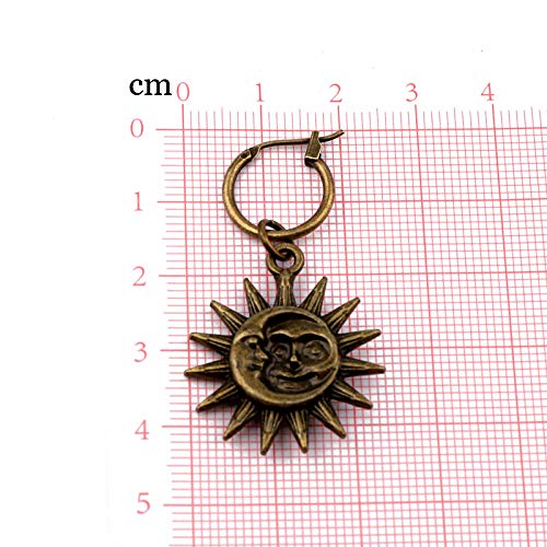 Bronze colored Moon and Sun face Pendant Charms tassel Earring antique brass big Sun charm Hook Hoop Dangle Earrings