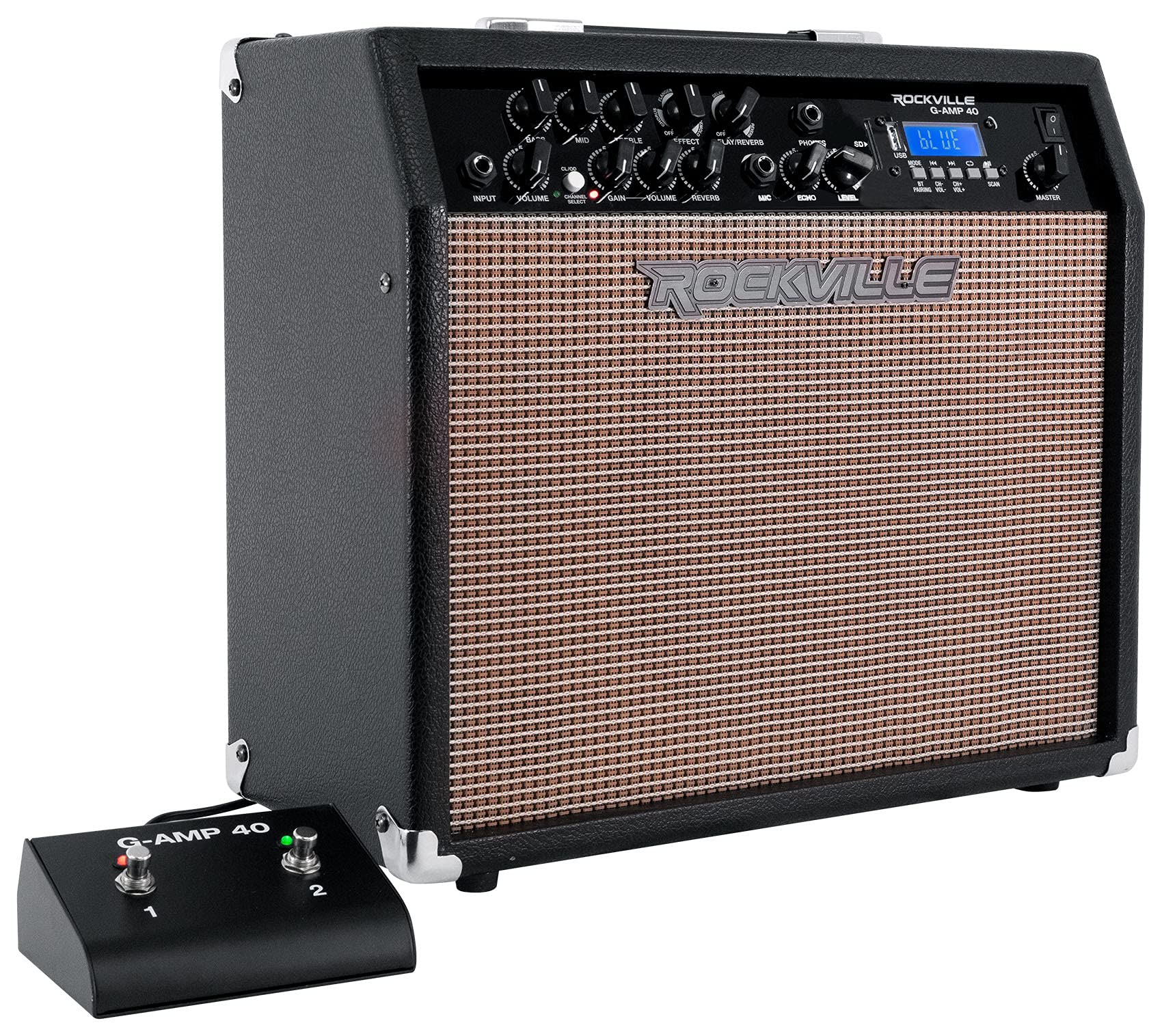 Rockville G-AMP 40 Guitar Amplifier 10" Speaker/Bluetooth/Mic in/USB/Footswitch,Black