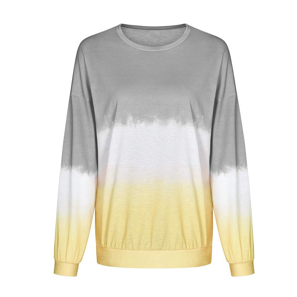NEARTIME Tie Tyeing Pullover for Women's Loose Autumn Sweatshirt Plus Size Gradient Color Block Blouse Gray