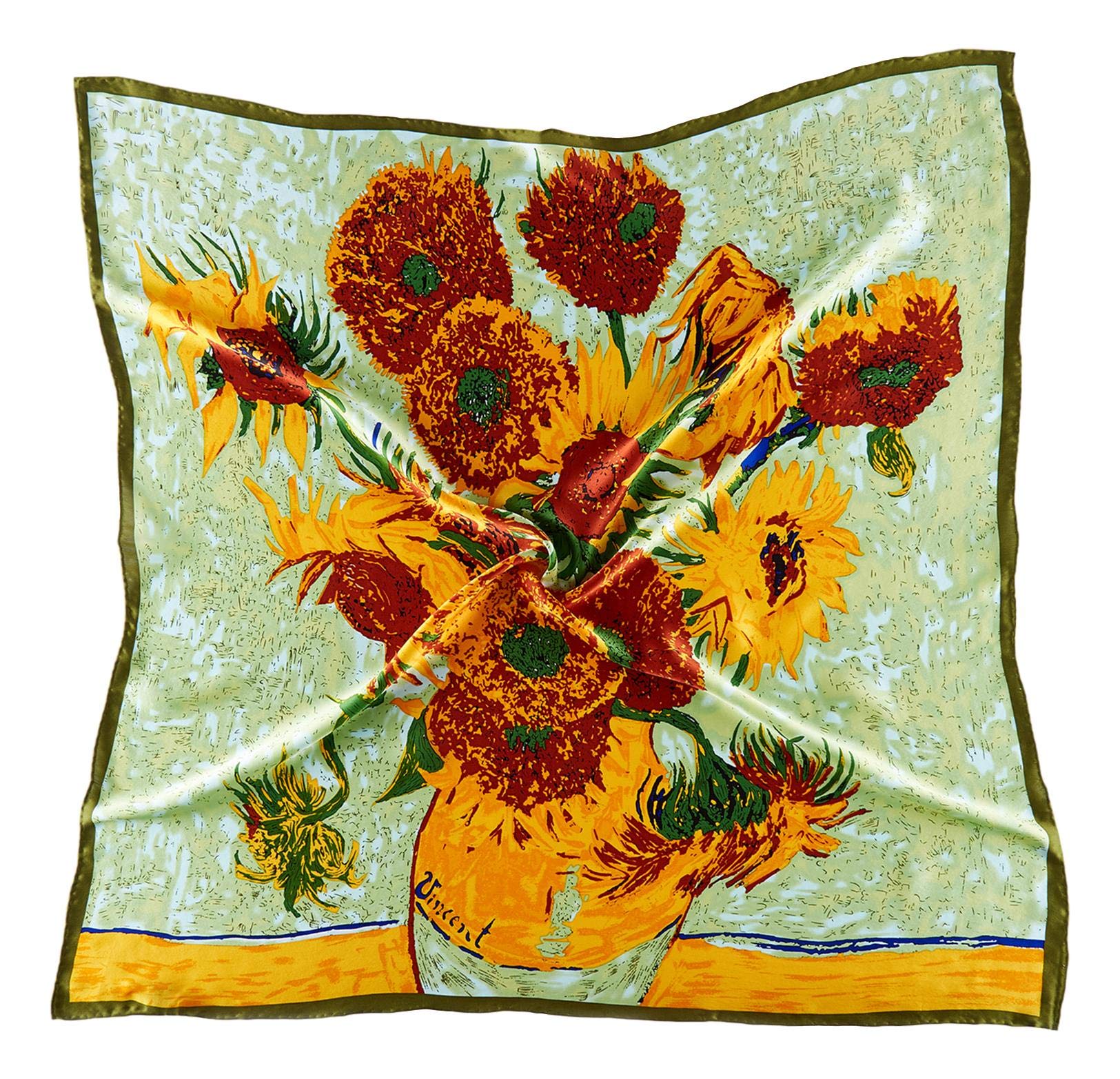 YangtzeStore Large Square Charmeuse Silk Scarf Classic Art Print (Sun Flowers)