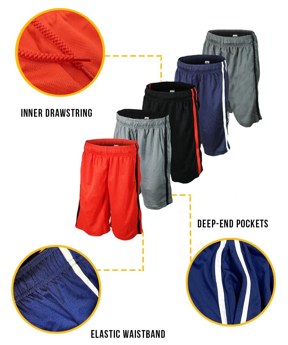 BROOKLYN VERTICAL Pack of 5 Men’s Mesh Athletic Basketball Quick Dry Shorts with Pockets for Gym, Running & Workout (as1, alpha, l, regular, regular, Combo A)