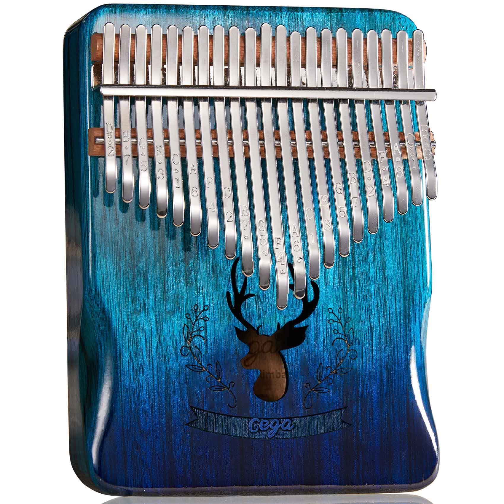 TienClef Kalimba Thumb Piano 21 Keys with Engraved Notes Deer Pattern Handhold Cute Finger Zebrawood Solid Wood Portable Musical Instrument Music Book for Kids Adult Beginner (Gradual Blue)