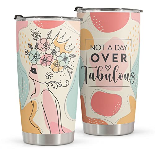 Macorner Birthday Gifts For Women - Stainless Steel Tumbler 20oz - Not A Day Over Fabulous - Mothers Day Gifts For Mom Best Friends Female Women Her Wife Girlfriend - Gifts for Women Coworkers