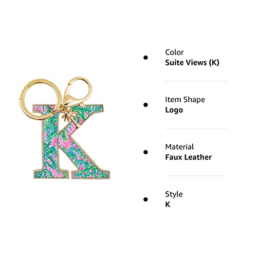 Lilly Pulitzer Leatherette Initial Keychain, Letter Bag Charm for Women, Suite Views (K)