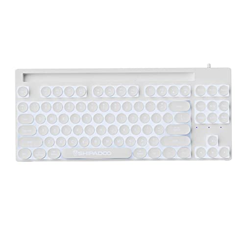 Durable Gaming Keyboard Scratchproof Replacement PP Keycap Rainbow Backlit Smooth Quick Response 87 Keys Wired Keypad for Laptop Desktop PC, White