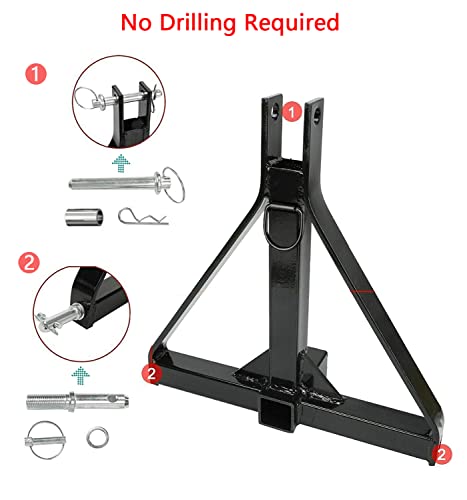 MAGQOO 3 Point 2 Inches Receiver Trailer Hitch Category 1 Tractor Tow Drawbar Adapter Compatible with BX Kubota John Deere LM25H WLM Tractor NorTrac Kioti Yanmar (Black)