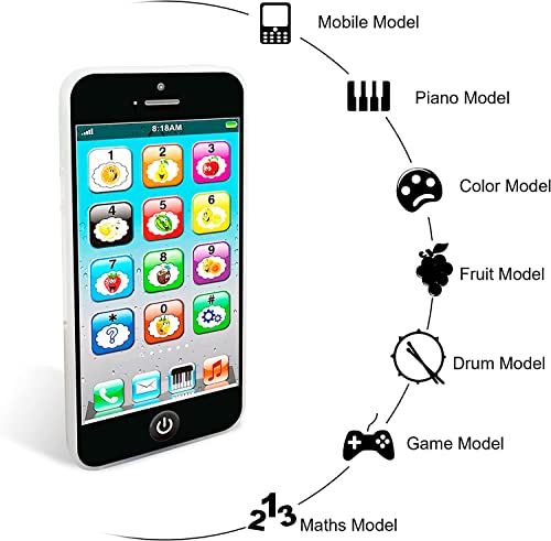Wolmund Toy Learning Play Cell Phone with 8 Functions and Dazzling Lights for Toddler Baby Kids 12-18 Months Ages 1-3 Year Old, Black3 (SJ-B-2)