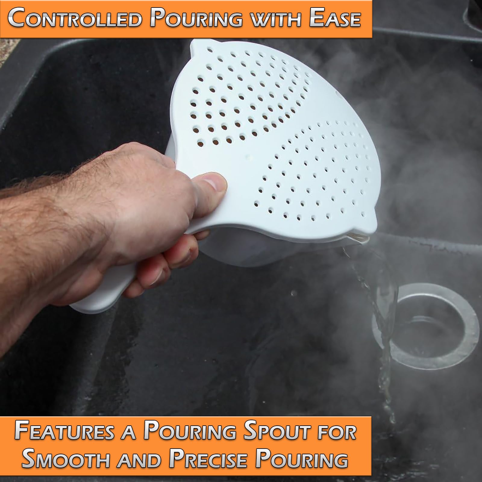 Home-X Microwave Cooking Pot with Strainer Lid - Microwave Steamer for Vegetables with Perforated Lid and Pouring Spout - Convenient, BPA-free Microwave Cookware for Macaroni and Vegetables