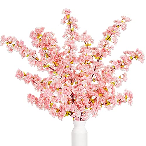 Houele Cherry Blossom Branches, 39 Inch Long Stem Artificial Flowers Cherry Blossom Tree Silk Fake Flowers for Vase Room Office Bedroom DIY Decor, Wedding, Indoor and Outdoor (3 Pcs Pink)