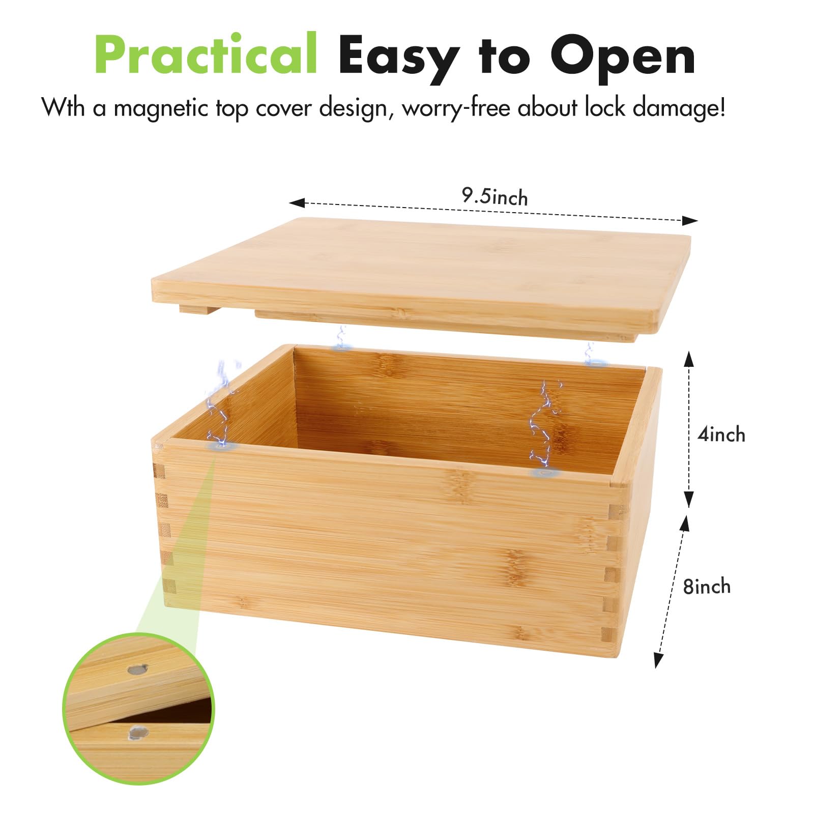 Donghome Bamboo Tray Set Handmade Storage Box with Megnetic Lid,Wooden Decorative Box
