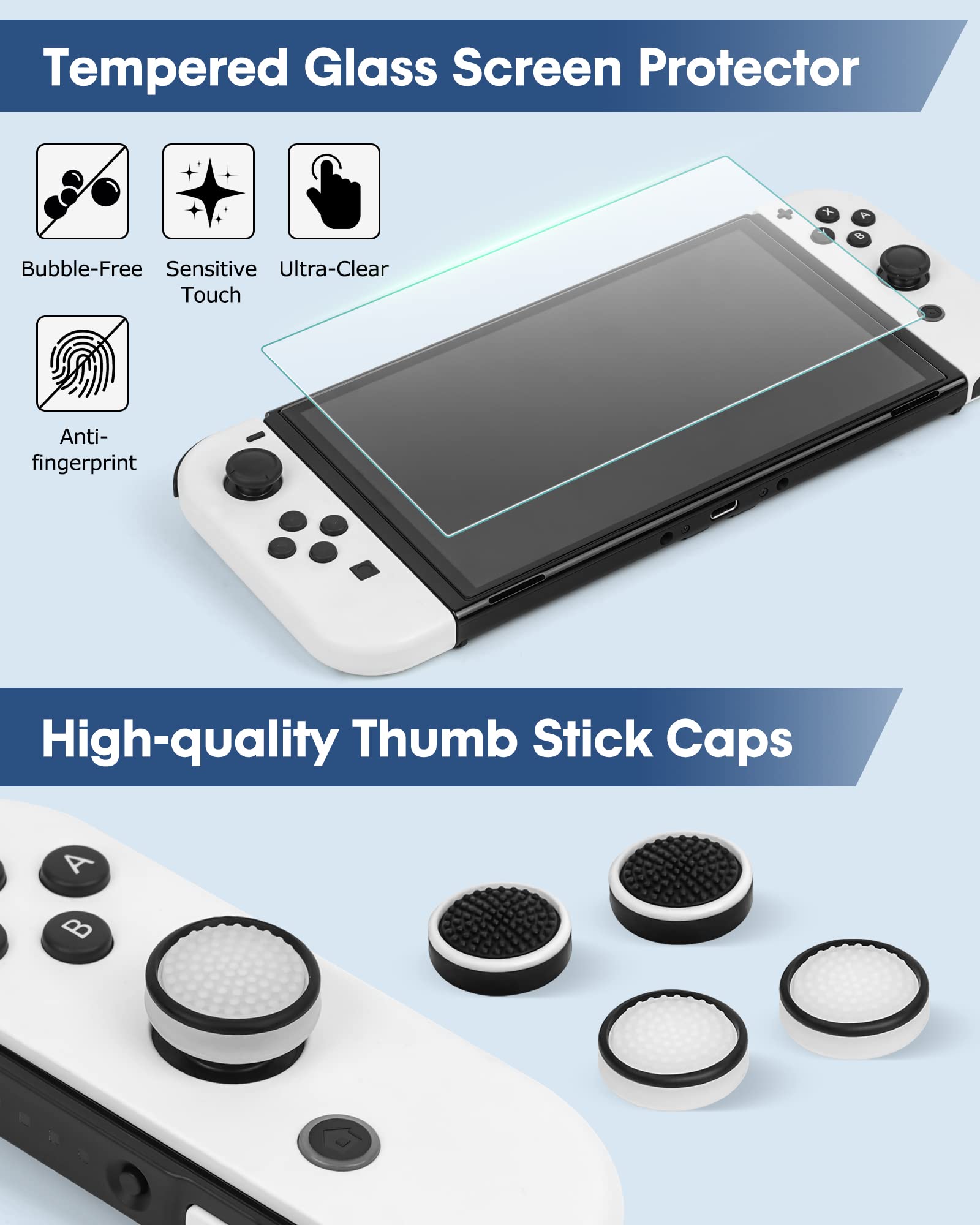 Case for Switch OLED, Portable Carrying Case for Switch OLED Accessories with Clear Protective Case Cover, Screen Protector, 4 Thumb Caps, Stoarge Case for Switch OLED 2021 Controller (Black)