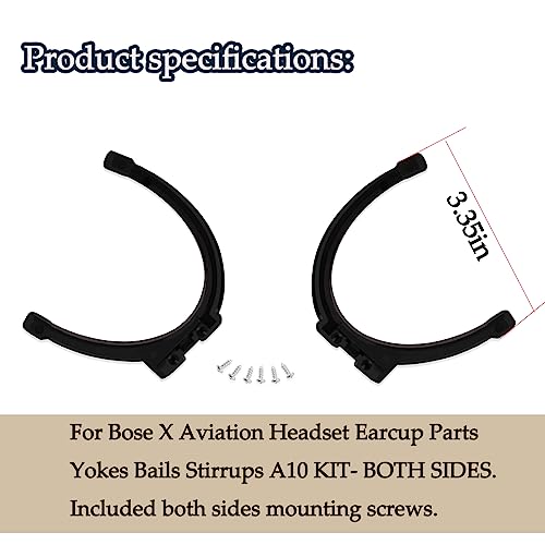 HQPARRTS Headset Earcup Parts Yokes Bails Stirrups and Screws Compatible with Bose X Aviation Headset A10(A10 KIT- Both Sides)
