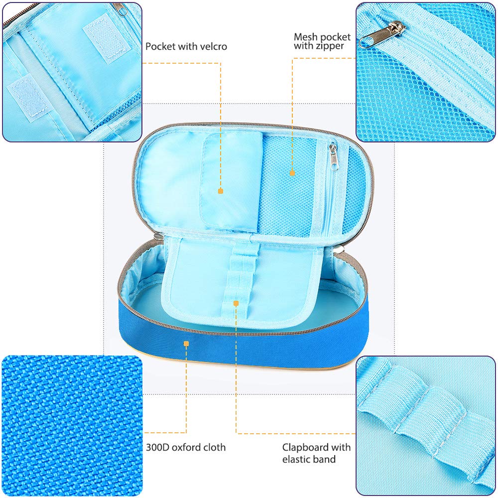 Homecube Pencil Case Big Capacity Pencil Bag Makeup Pen Pouch Durable Students Stationery With Double Zipper Pen Holder for School/Office, Blue