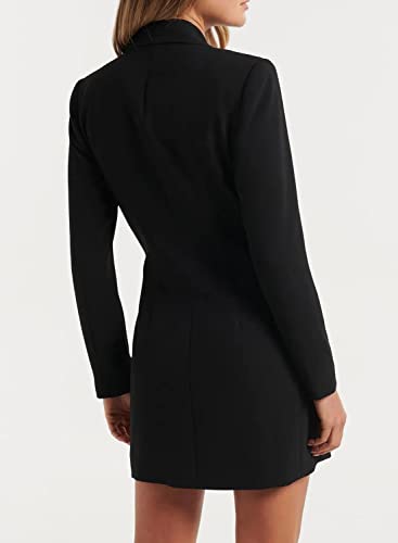 futurino Women's Casual Solid Color Long Sleeve Lapel Double Breasted Mid Length Suit Office Blazer Outwear Black