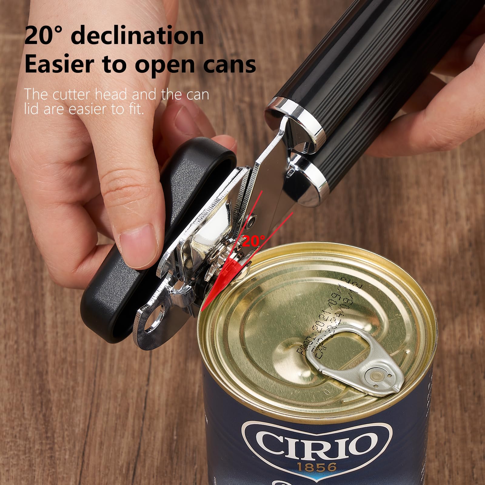 Can Opener Manual, Stainless Steel Smooth Edge, Classic Safe Multifunction Manual Can Opener with Comfortable Handle, Easy to Open for Various Shapes-Black