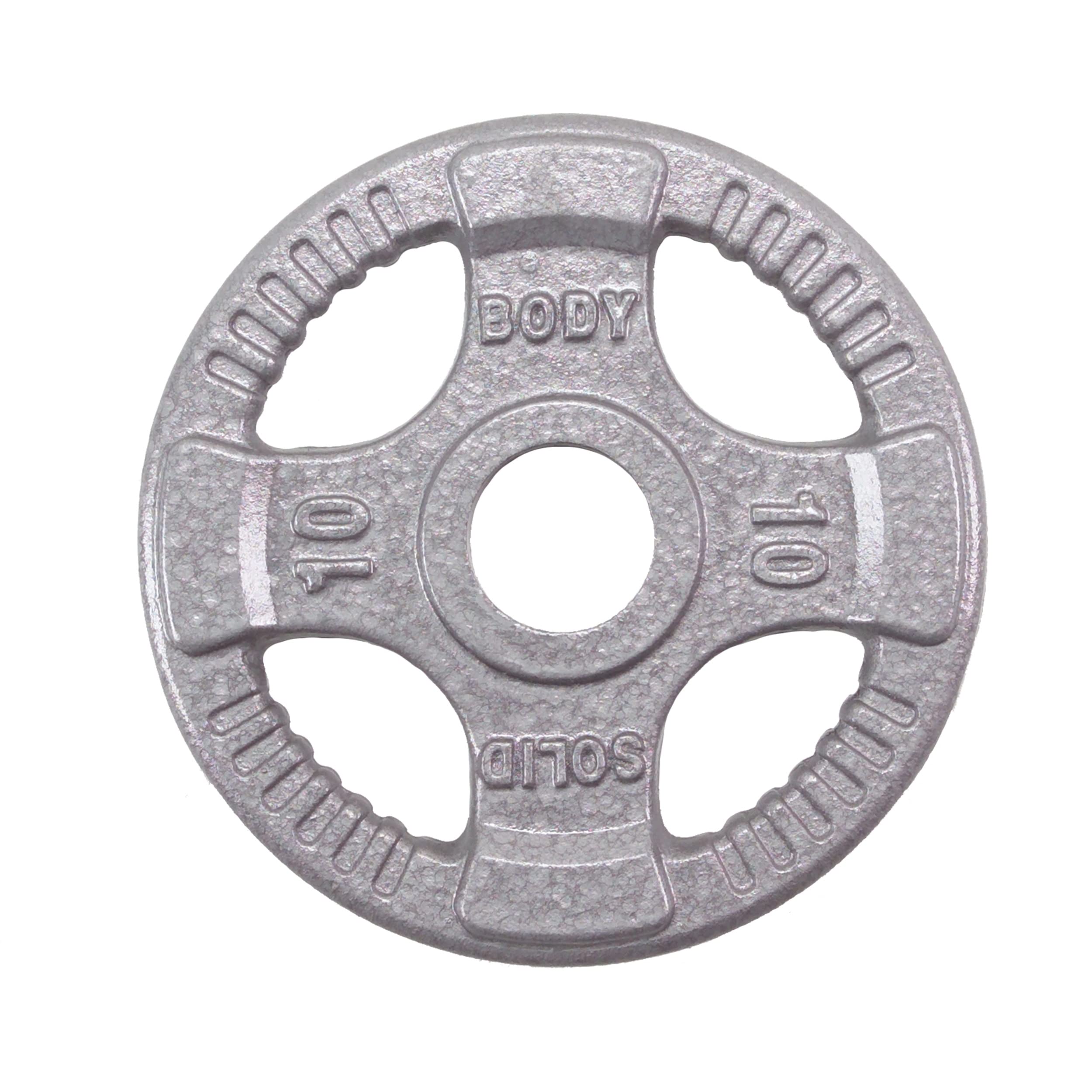 Body-Solid (OST400S) Cast Iron Quad Grip Design Weight Plate Set With 7 ft. Olympic Bar - Free Weights, Dumbbell Plates, 2 Inch Standard Hole for All Barbell Types, 400 Pound Total Weight Sets