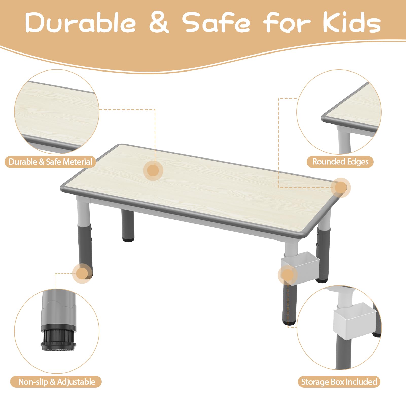 GAOMON Kids Table and 6 Chairs Set with Storage Box, Height Adjustable Toddler Table and Chair Set for Ages 2-10, Graffiti Desktop, Non-Slip Legs, Children Activity Table for Daycare Classroom Home