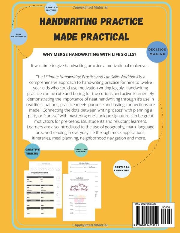 The Ultimate Handwriting Practice and Life Skills Workbook: For Elementary and Middleschoolers, 9-12 years old