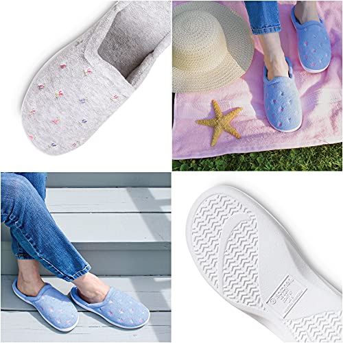 isotoner womens Terry slip Clog With Memory Foam for Indoor/Outdoor Comfort Slip on Slipper, Periwinkle Scalloped, 6.5-7 US