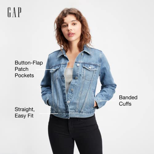 GAP womens Icon Denim Jacket, Black Alpine, Large US