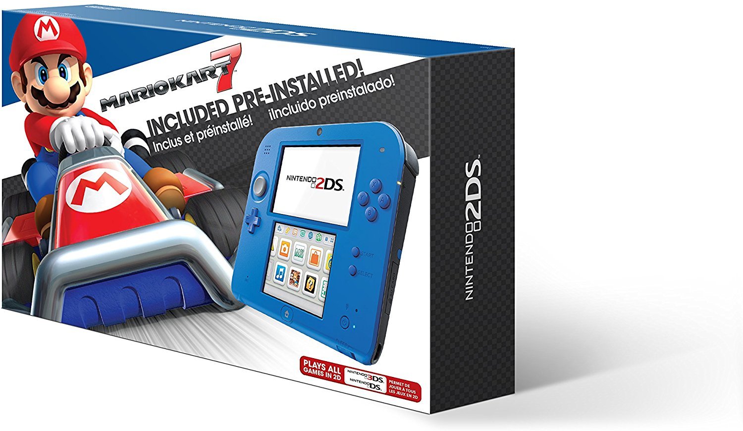 Nintendo 2DS Bundle (2 Items): Nintendo 2DS Electric Blue 2 w/Mario Kart 7 and Tomee AC Adapter