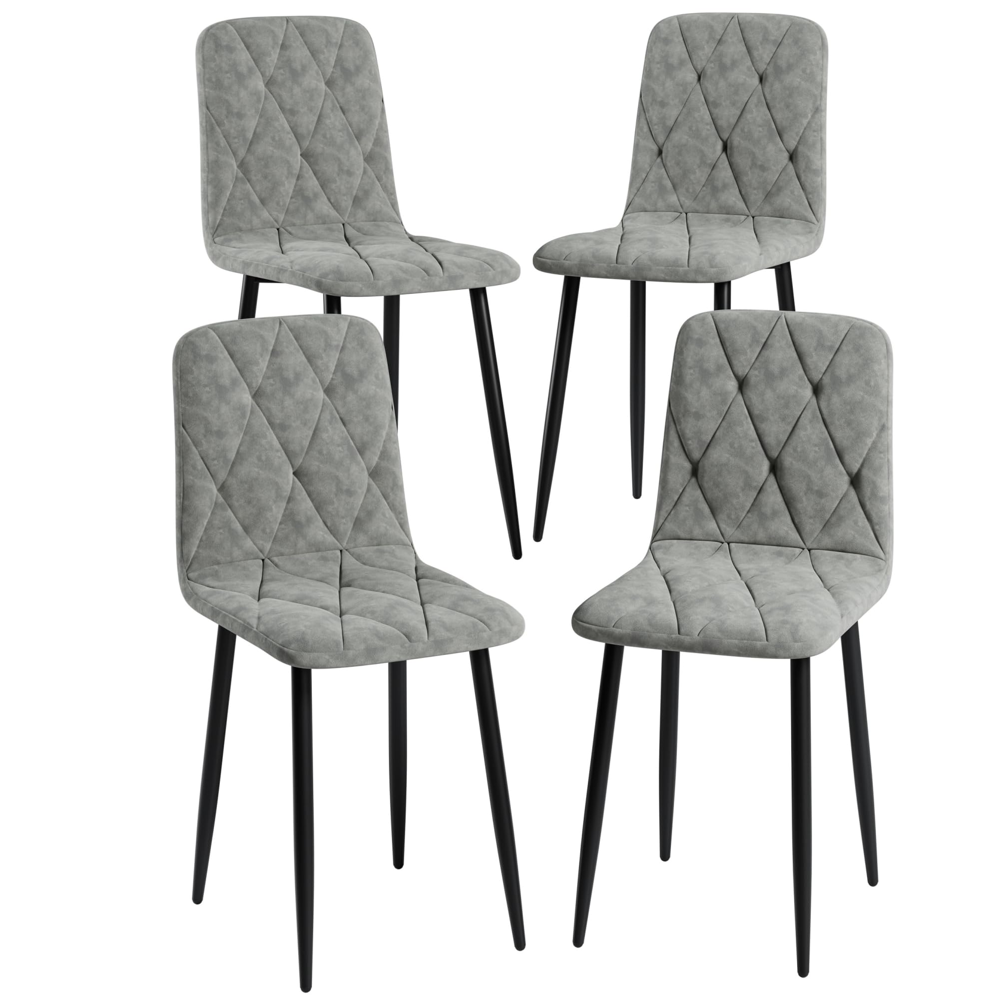 DKLGG White Round Dining Table Set for 4, 39" Round Kitchen Table Set with 4 Upholstered Velvet Chairs, Space-Saving Dining Table Set for Kitchen Dining Room(1 White Table with 4 Grey Chairs)