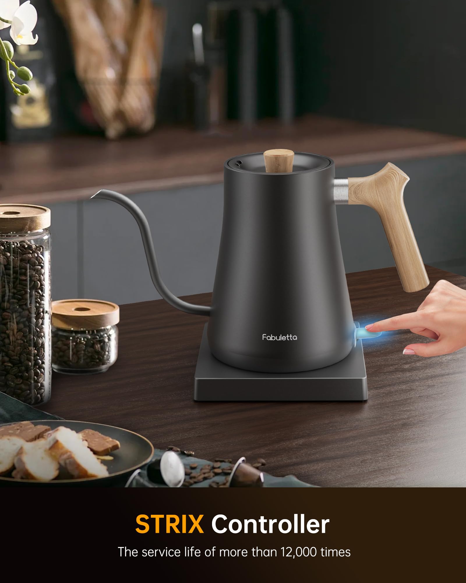 Fabuletta Gooseneck Electric Water Kettle, 3 Minutes Quick Heating, 1200W Pour Over Kettle for Coffee & Tea, Precise Water Flow Control Hot Water Boiler, 100% Stainless Steel Water Boiler