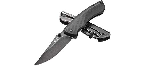 CRKT Burnout EDC Folding Pocket Knife: Everyday Carry Folder with Frame Lock, Drop Point Blade, Black Stonewash Finish, Thumbstud, Assisted Opening, Carbon Fiber and G10 Handle 4123K