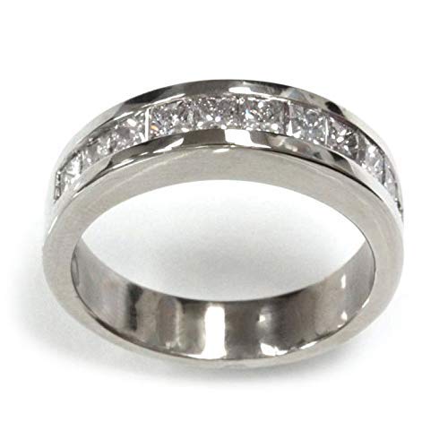 Solid 14k White Gold 1 ctw Natural Princess Cut Diamond Channel Set Stackable Wedding Band Ring for Women or Men 4.5 mm - Handmade in USA - April Birthstone