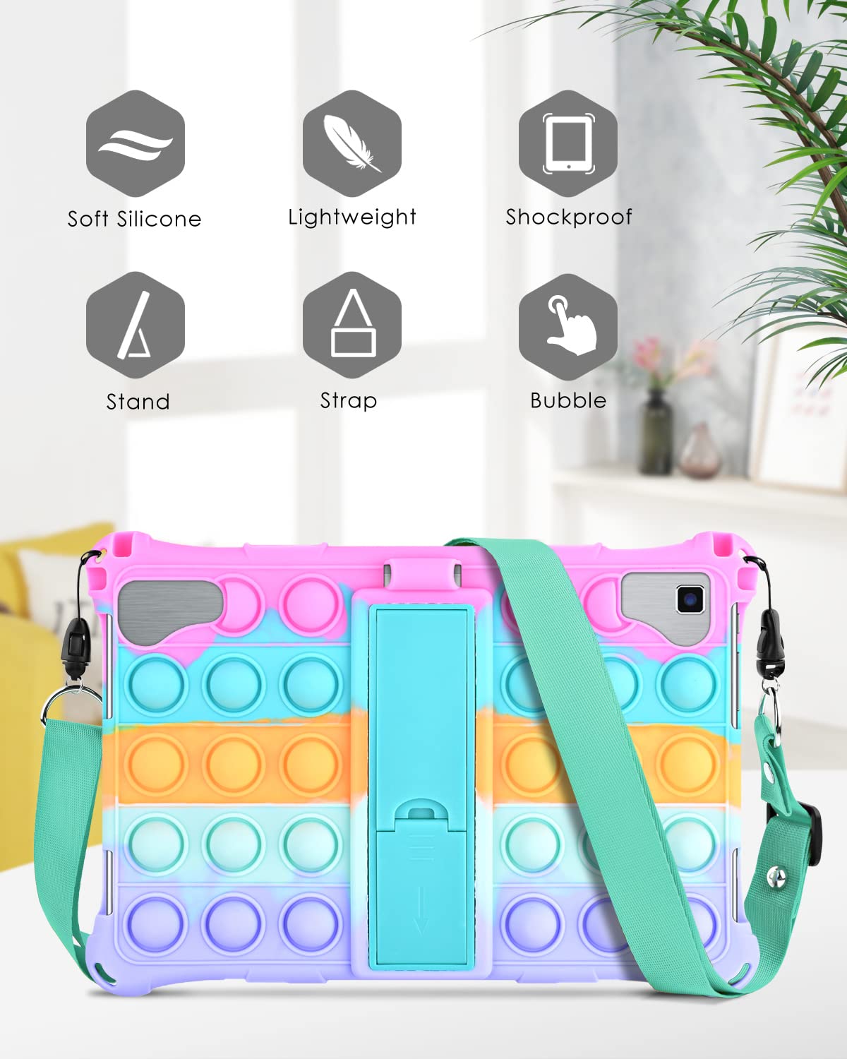 DETUOSI Silicone Case for TECLAST M40/P20/M40 PRO with Shoulder Shoulder Strap & Stylus Pen, Soft Lightweight Bubble Protective Cover for VASTKING KingPad K10/Z10/K10 Pro, Dazzling Pink