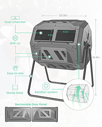 Garden Compost Bin from BPA Free Material, Dual Rotating Outdoor Composting Tumblers (43 Gallon,Black)
