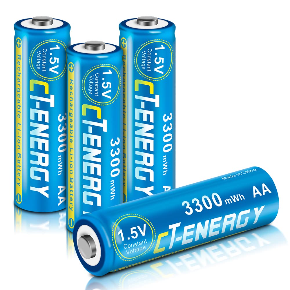 CT-ENERGY AA Lithium Batteries Rechargeable 4 Pack 3300mWh Double A 1.5V Battery for Blink Camera
