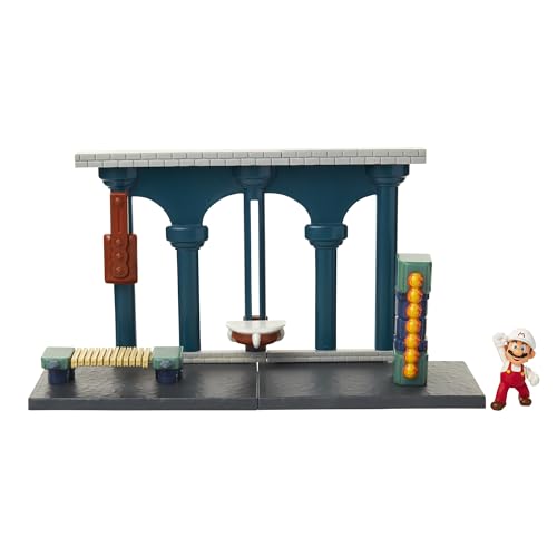 Nintendo Super Mario Lava Castle Deluxe Play Set, Includes: 2.5” Fire Mario Figure & Mechanical Features, Spinning Fireballs Tower, Swinging Pendulum, Bone Lift & Bridge