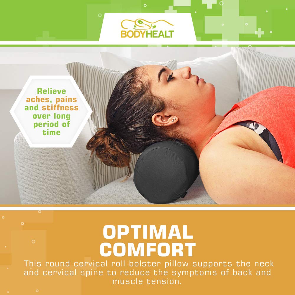 Bodyhealt Neck Roll Pillow - Original Cervical Roll. Round Pillow for Head, Neck, Spine & Back Pain Relief. Circle Pillow, Neck Support Pillow for Sleeping. Cylinder Pillows Firm Lumbar Bolster Pillow