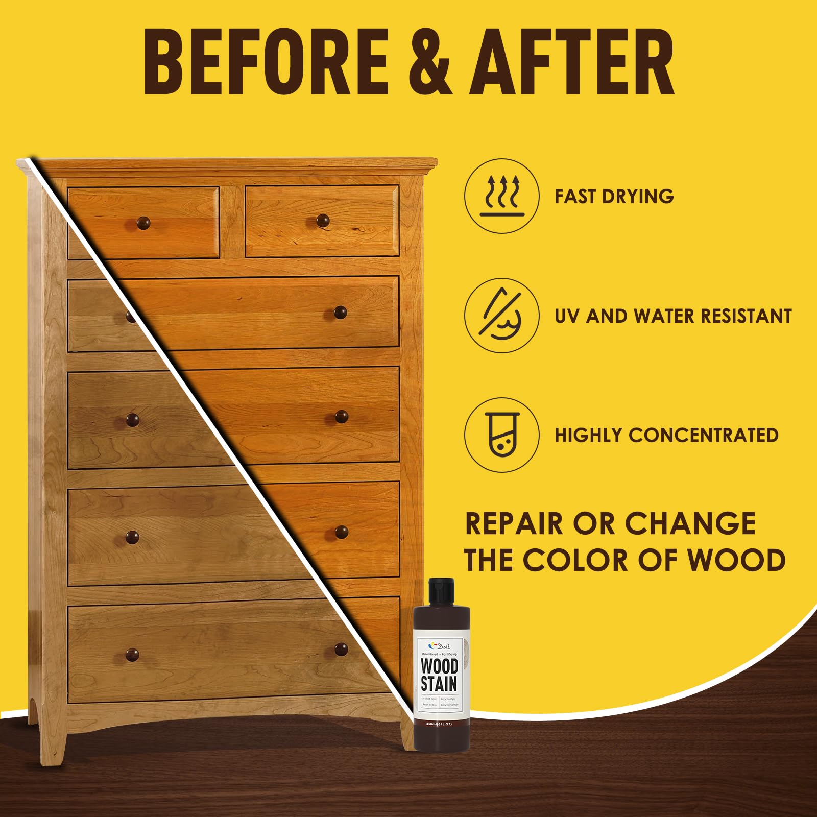 DWIL Water Based Wood Stain - Multiple Finishes, Fast Drying, Indoor and Outdoor Furniture, Wood Paneling, Cabinets and More, Low Odor & Non-Toxic (8.5oz Teak)