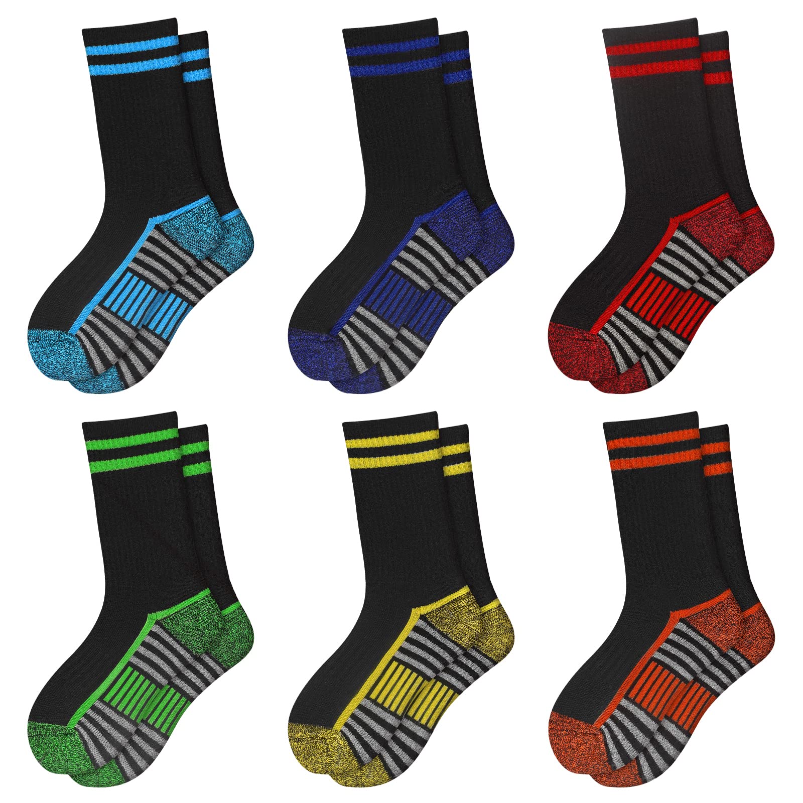 Comfoex Boys Crew Socks 4-6 6-8 8-10 Years Old Athletic Long Cotton Socks For Kids Half Cushioned Calf Socks 6 Pairs