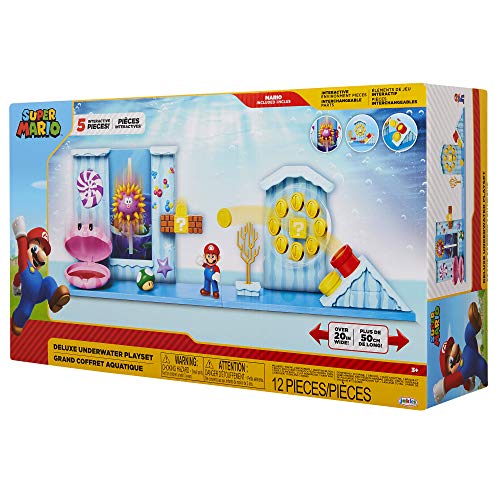 Nintendo Super Mario Deluxe Underwater Playset with 5 Interactive Environmentpiece β Includes 2.5β Mario Figure, 1-Up Mushroom Accessory & Warp Pipe Coin Launcher
