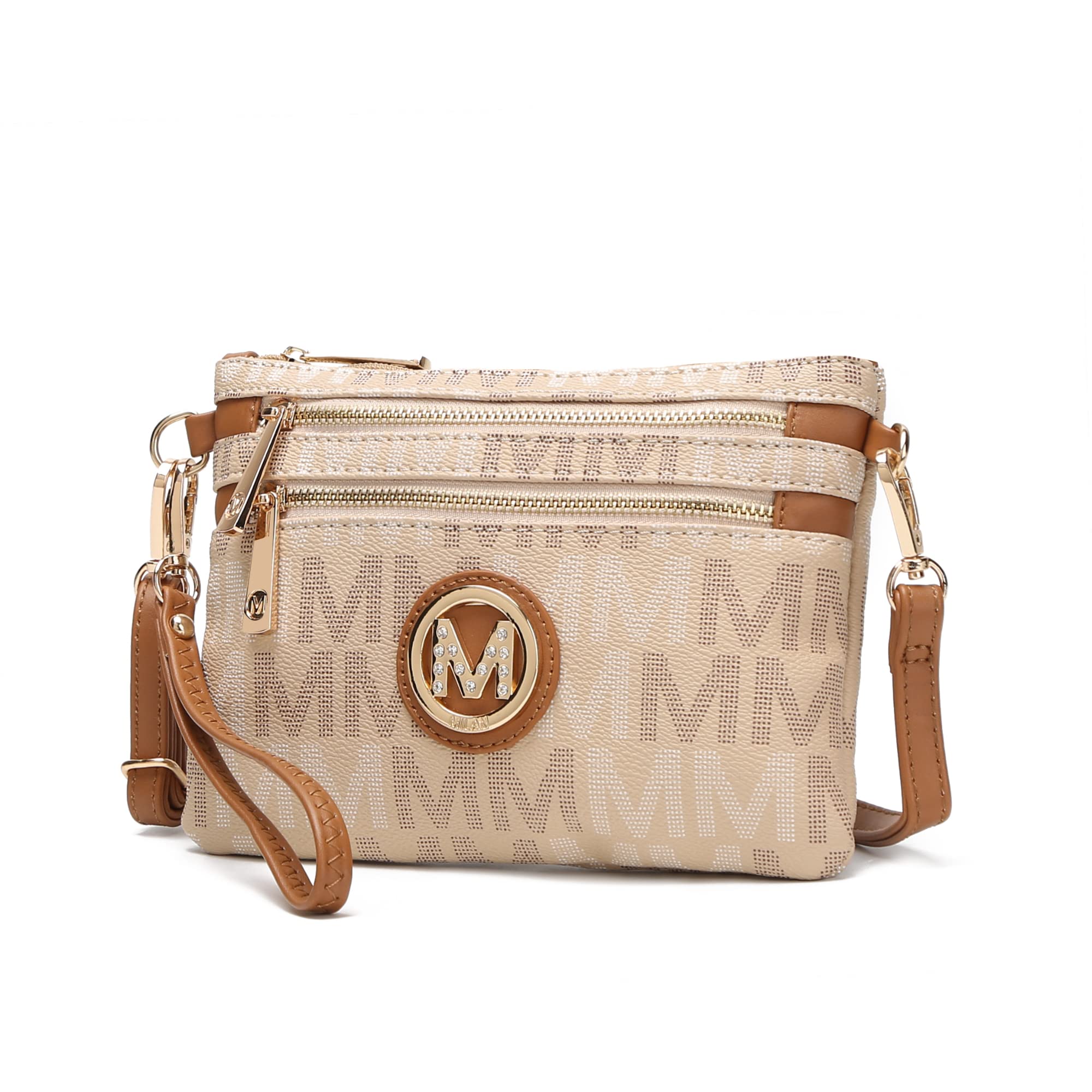 MKF 2 in 1 Crossbody Bags for Women, Wristlet Purse - Ladys Small PU Leather Messenger Handbag - Adjustable Strap Beige