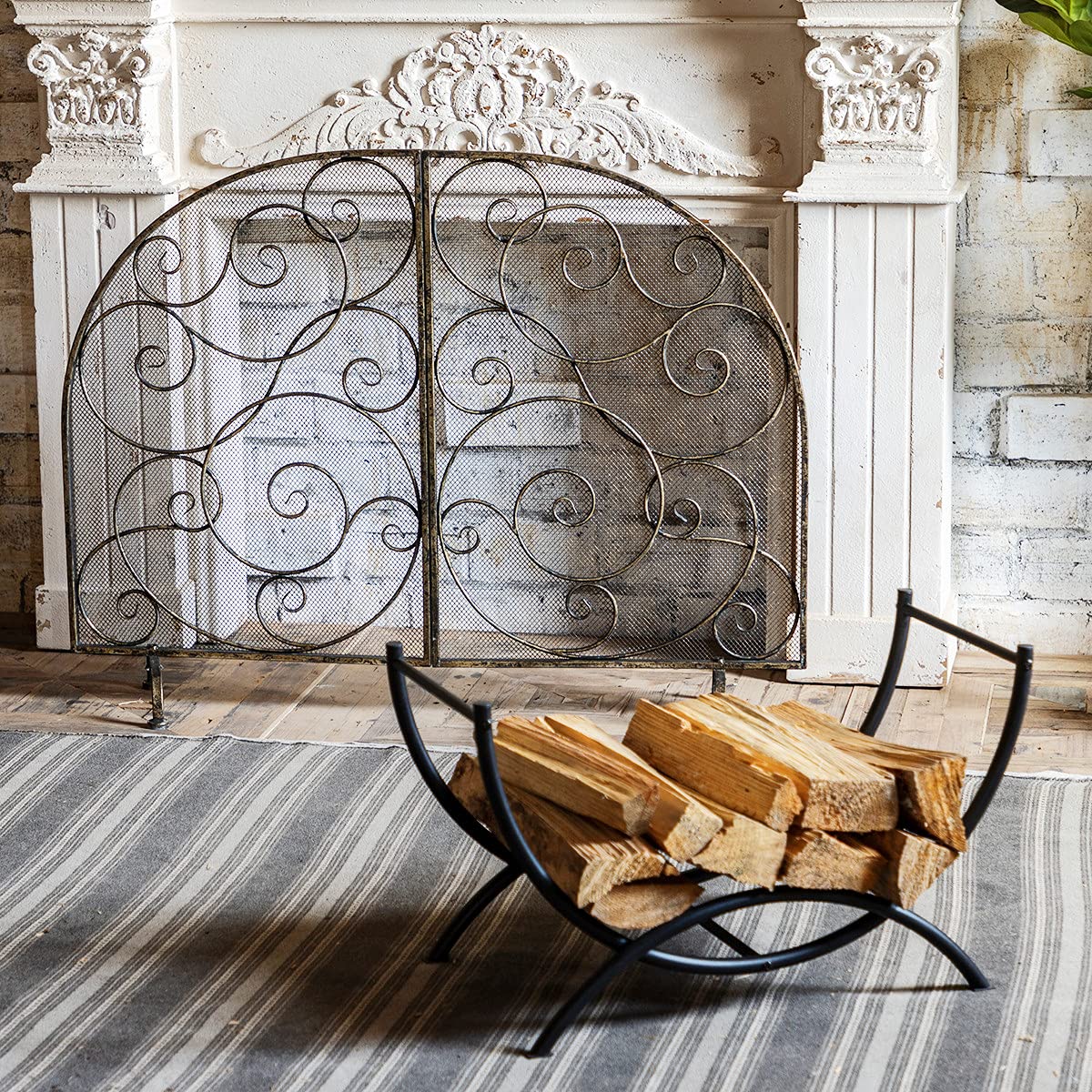 XSDevecor Handcrafted Large Free Standing Fireplace Screen, Sturdy Wrought Iron Frame Decorative Mesh Fire Spark Guard Gate, 43β W x 33β H