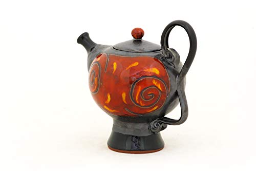 Handmade Pottery Teapot, Kitchen Decor, Art Ceramic Decor, Stoneware Kettle, Red and Black Teapot