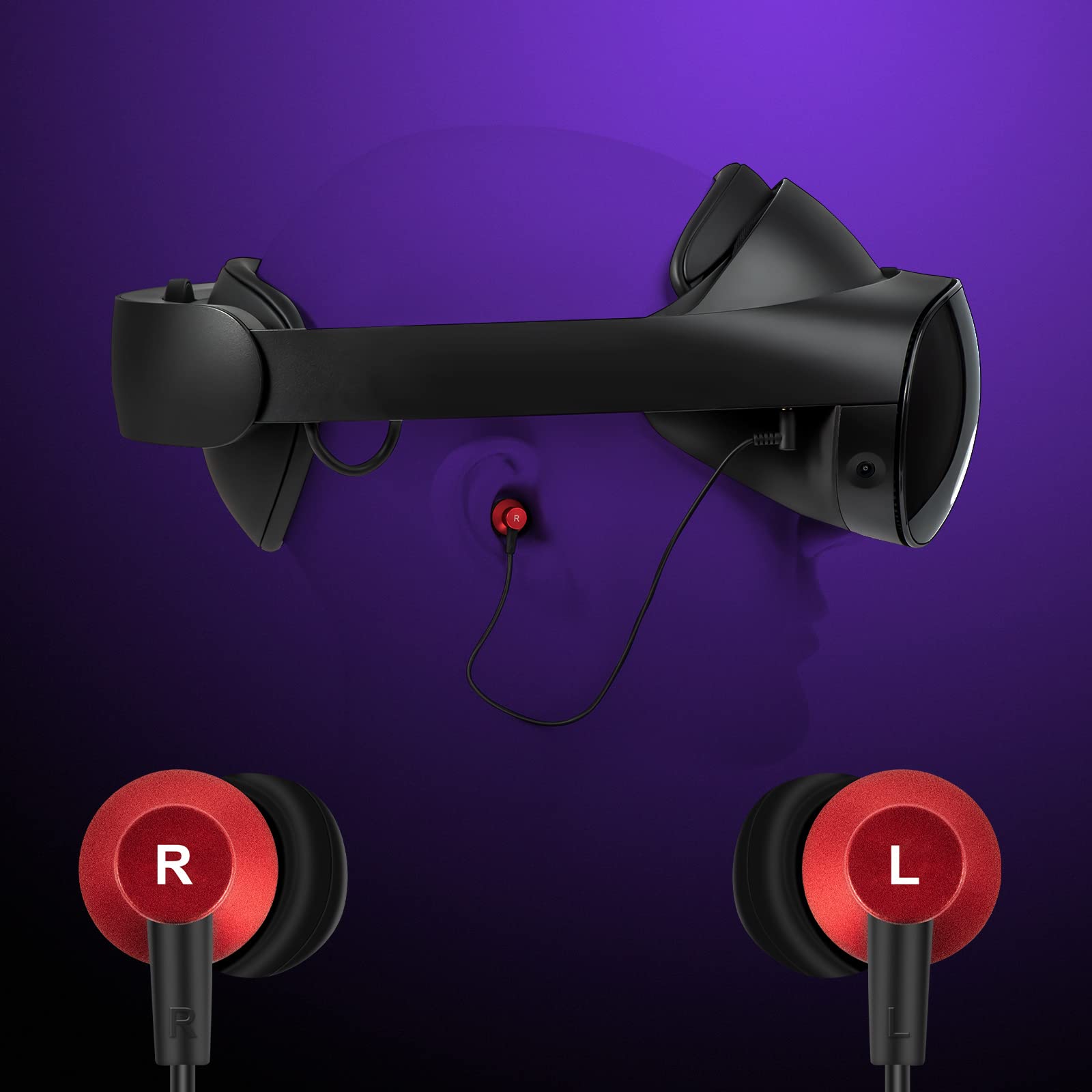 DEVASO VR Earbuds for Meta Quest Pro, VR Gaming Earphones for Meta Quest Pro in-Ear Short-Cord with Silicone Earbuds Caps(Red&Black)