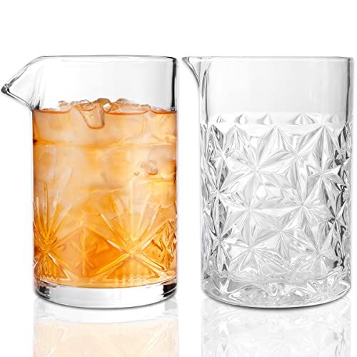 Gusnilo Cocktail Mixing Glass 24oz Mixing Glass Mixing for Stirring Drinks,Glass Bartender Old Fashioned Crystal Bar mixing Glass 710ml for Home Bar Crystal Cocktail Mixing Glasses Set 2PCS