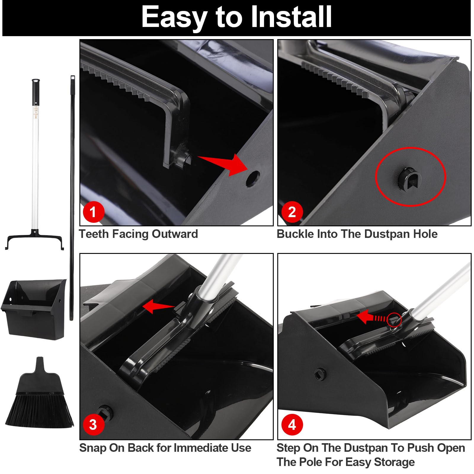 Mumufy 5 Set Lobby Dustpan with Broom Set Lobby Upright Dust Pan and Broom with Long Handle Heavy Duty Commercial Broom Dustpan Combo for Restaurants Kitchen Office Home