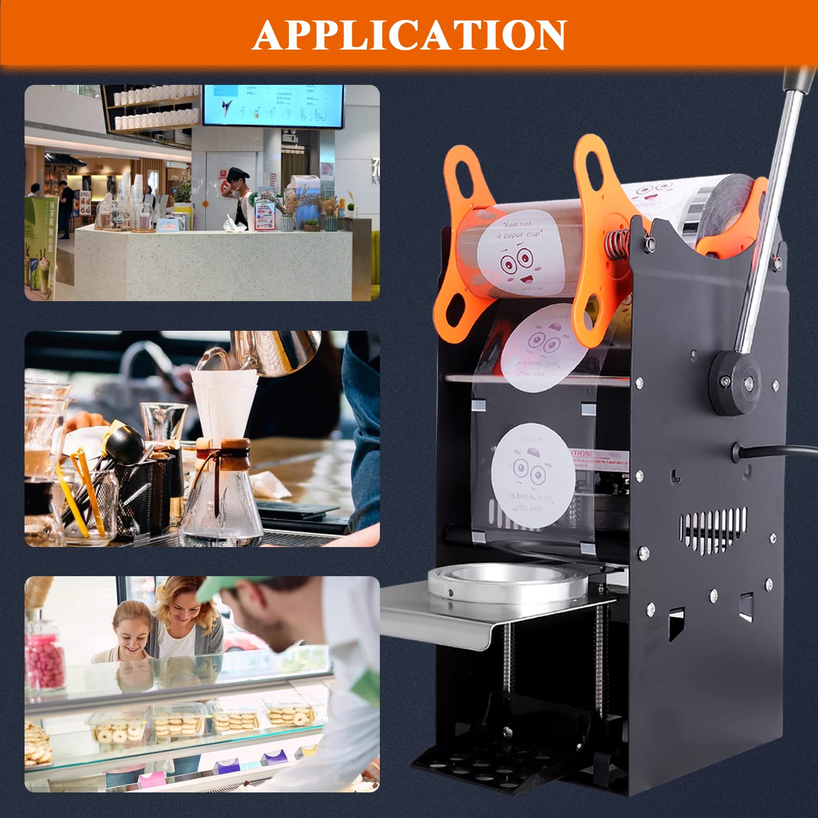 JIAWANSHUN Manual Cup Sealing Machine Electric Cup Sealer for Bubble Boba Milk Tea Cup Sealer for Height 170mm φ90mm/95mm Plastic and Paper Cup (110V)