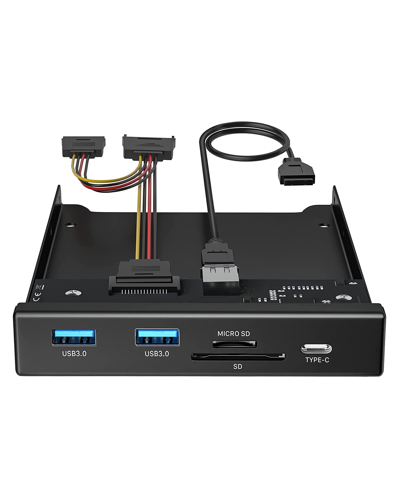 BYEASY Front Panel USB 3.0 Hub, 5 Ports 3.5 Inches Internal Metal USB Hub with 2 USB 3.0 Ports, SD/TF Internal Card Reader and USB 3.1 Gen 1 Type C Port Fits Any 3.5" Floppy Disk Bay